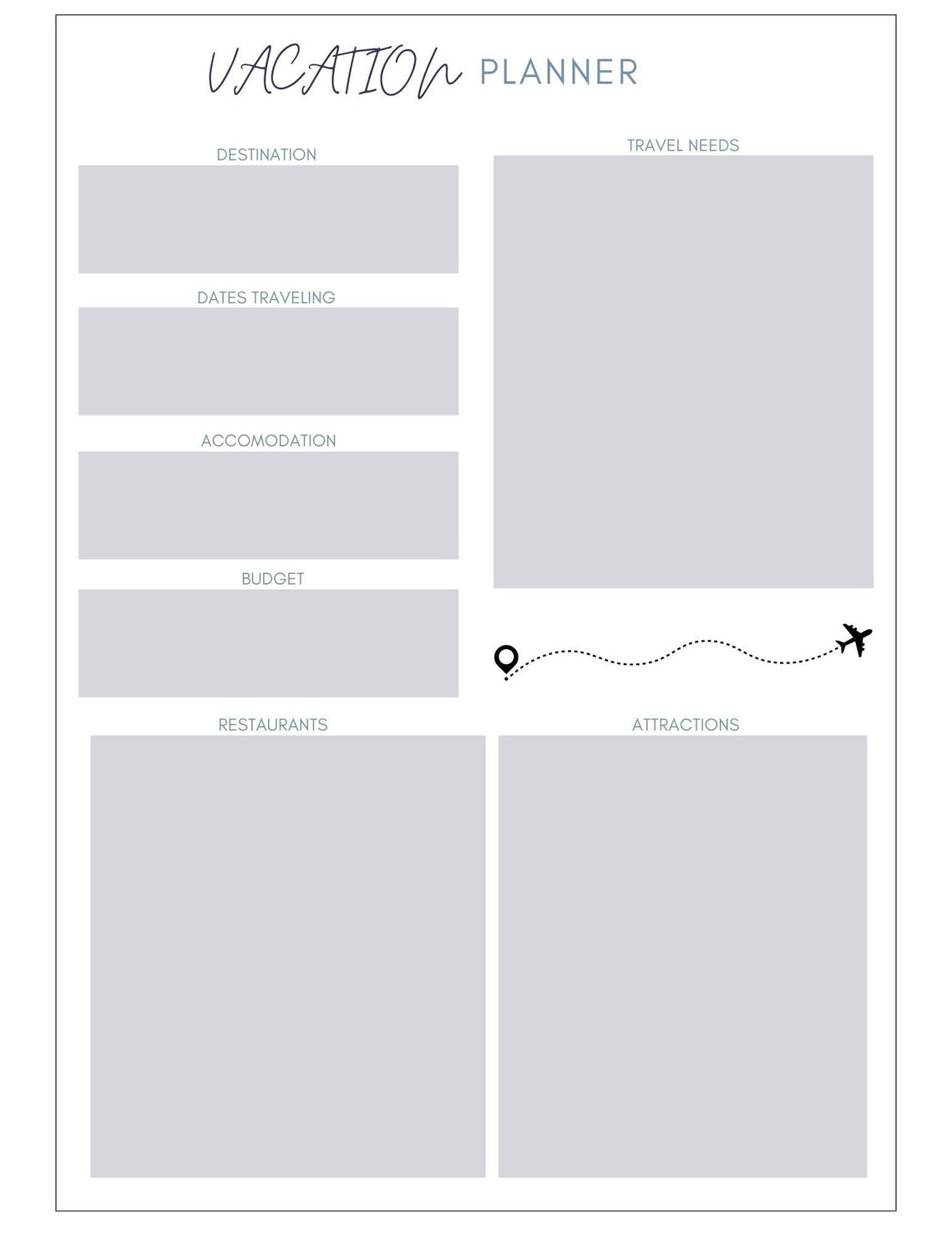 Vacation Planner Printable, Instant Download, Minimal Travel Planner ...