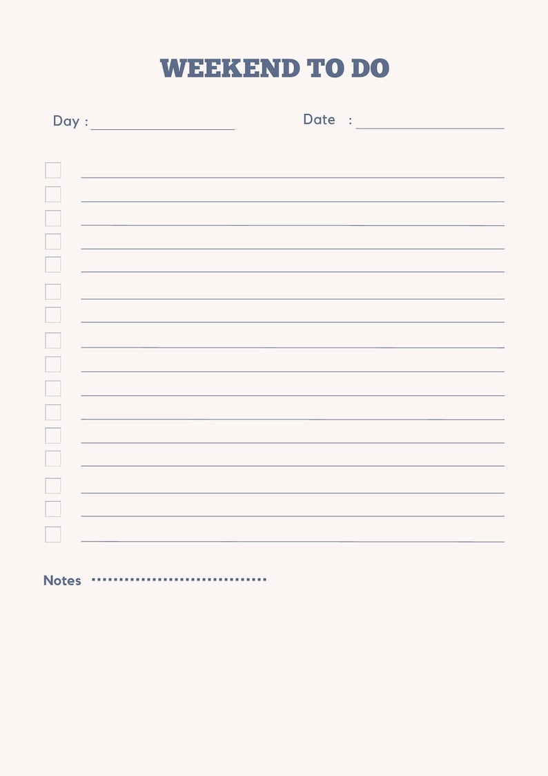 Weekend to Do List Printable, Instant Download, Minimal Productivity ...