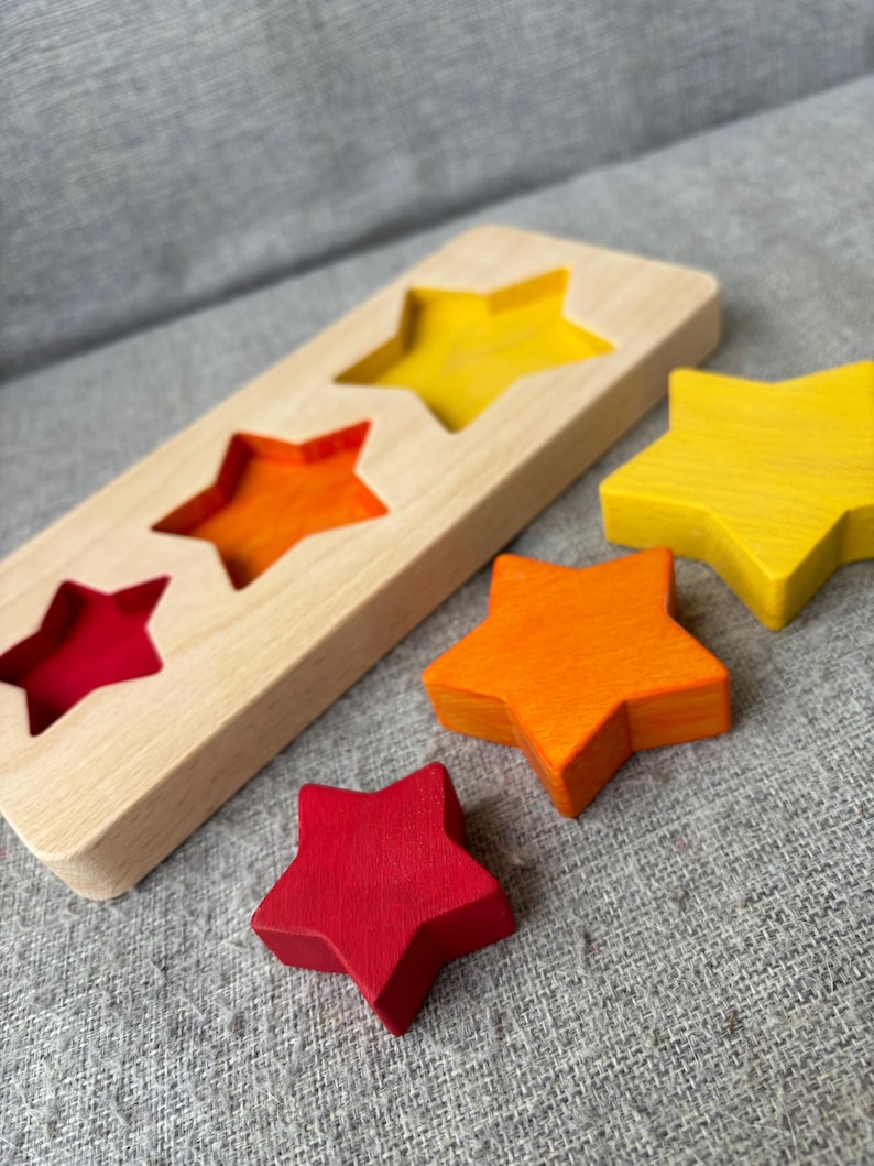 Wooden Stacking Toy With Starts. Sorting by Colors and Sizes - Etsy