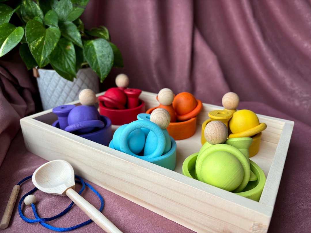 Wooden Montessori Toy: Fine Motor Skills, Color Sorting Game - Etsy