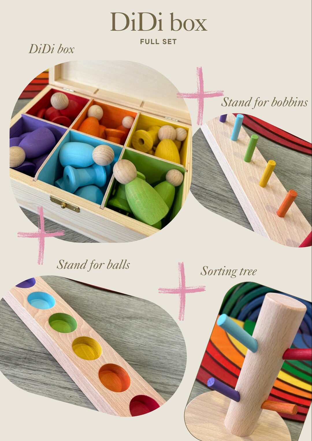 Didibox, Wooden Box With Doll, Bobbins, Rings, Ball. Montessori Play ...