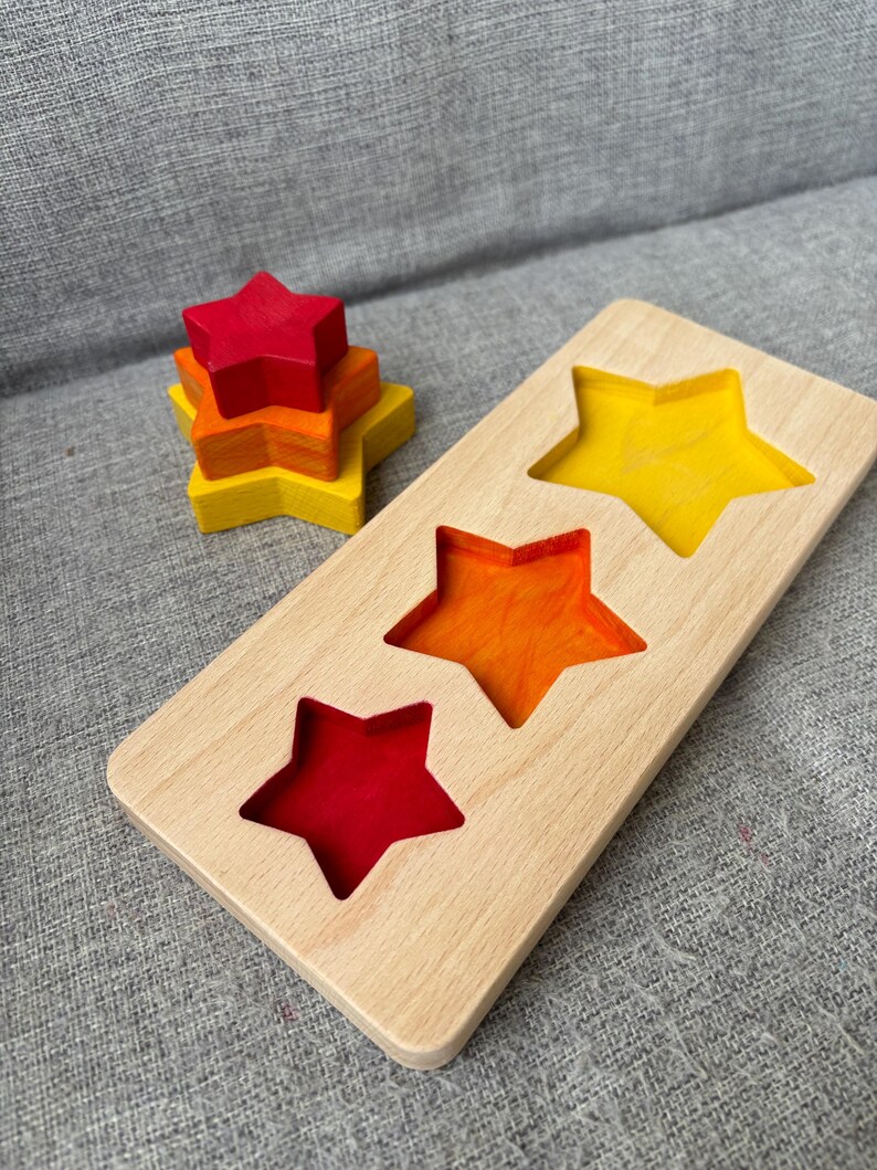 Wooden Stacking Toy With Starts. Sorting by Colors and Sizes - Etsy