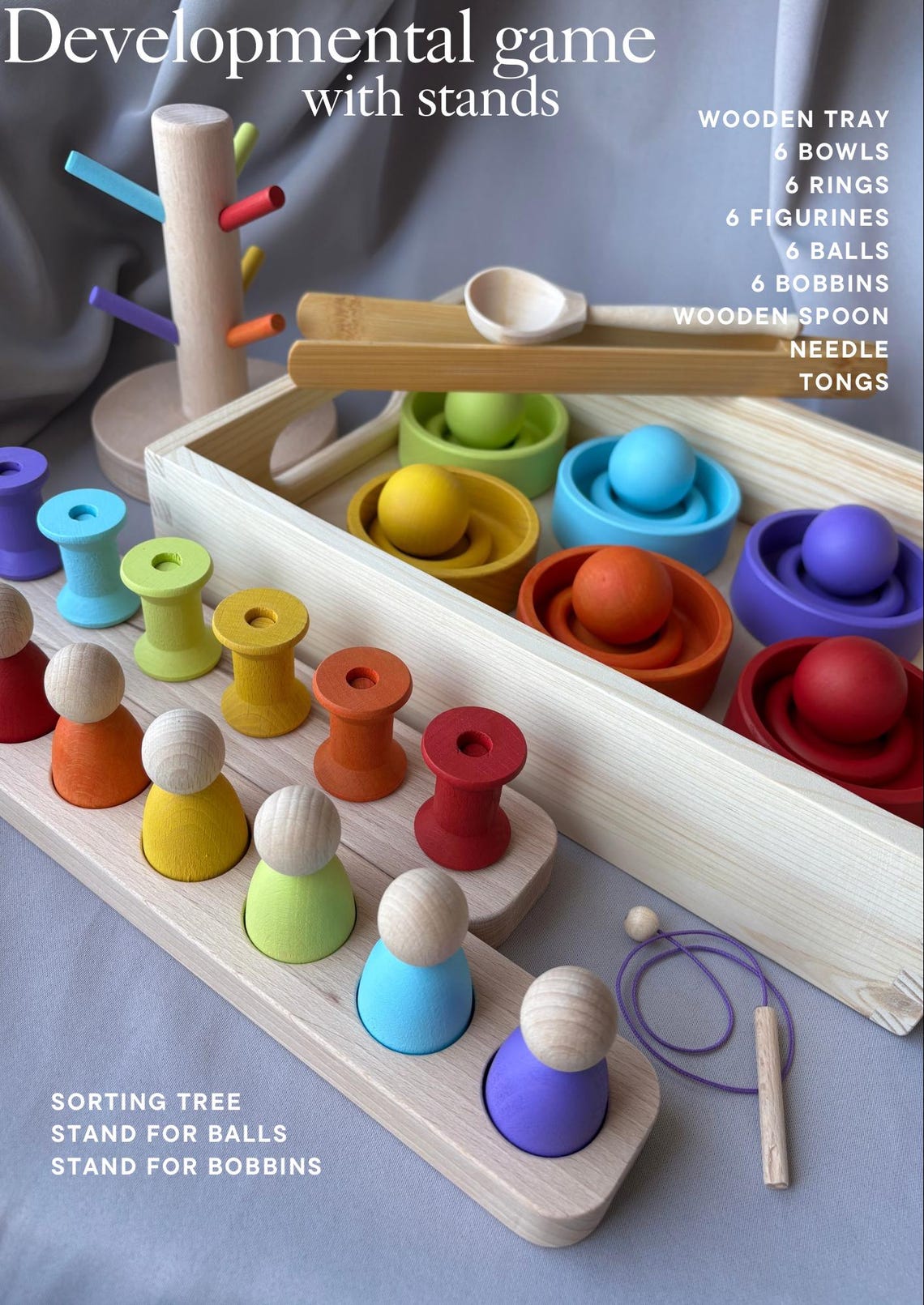 Wooden Montessori Toy: Fine Motor Skills, Color Sorting Game - Etsy