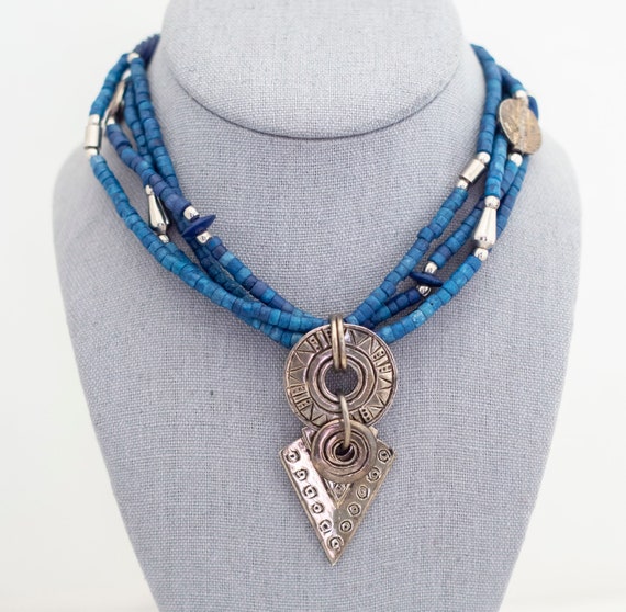 Vintage Mayan Hieroglyphics Tribal Necklace 23 Inch -… - Gem