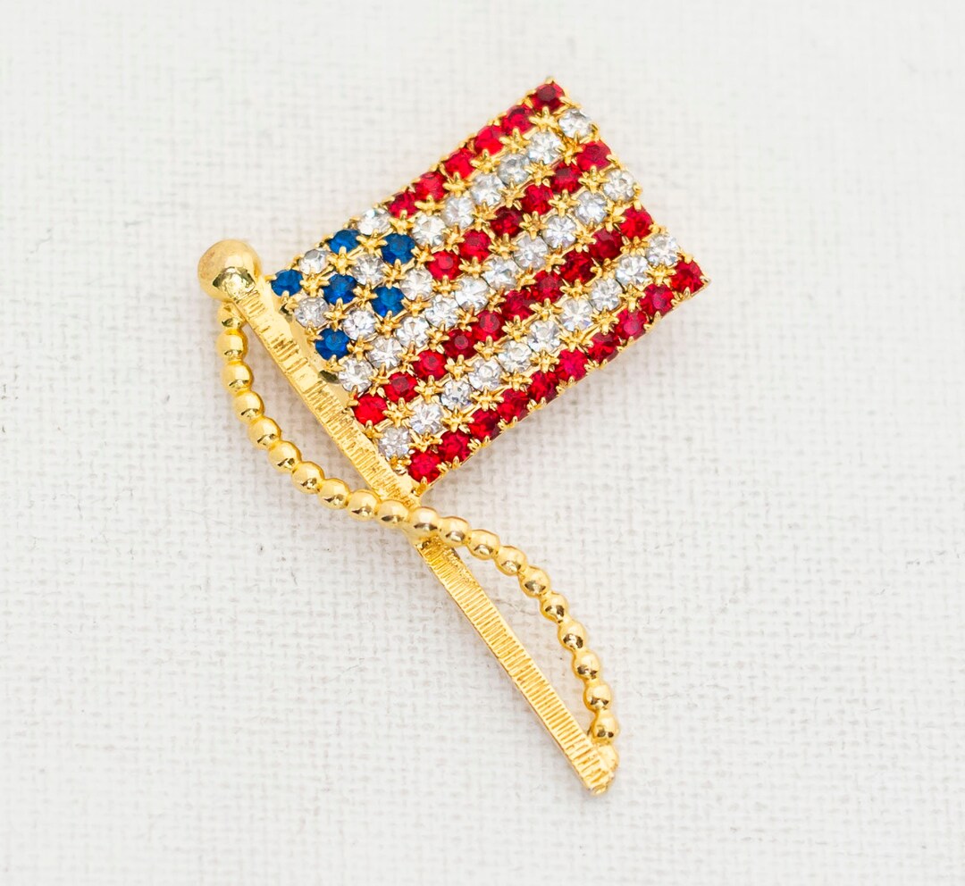 Vintage American Flag Rhinestone Brooch - T14 - Etsy