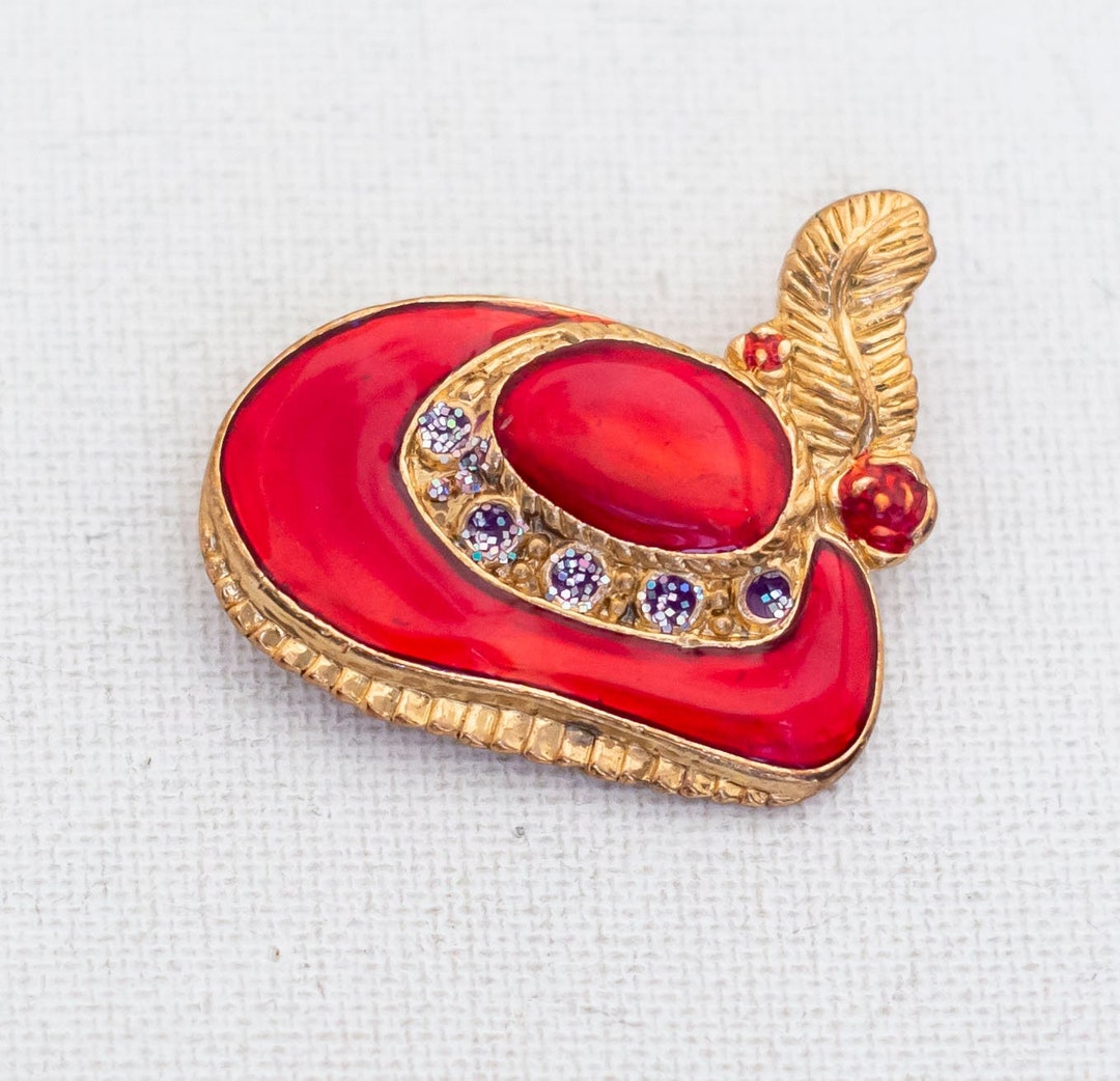 Vintage Red Hat Diamond Brooch - T17 - Etsy