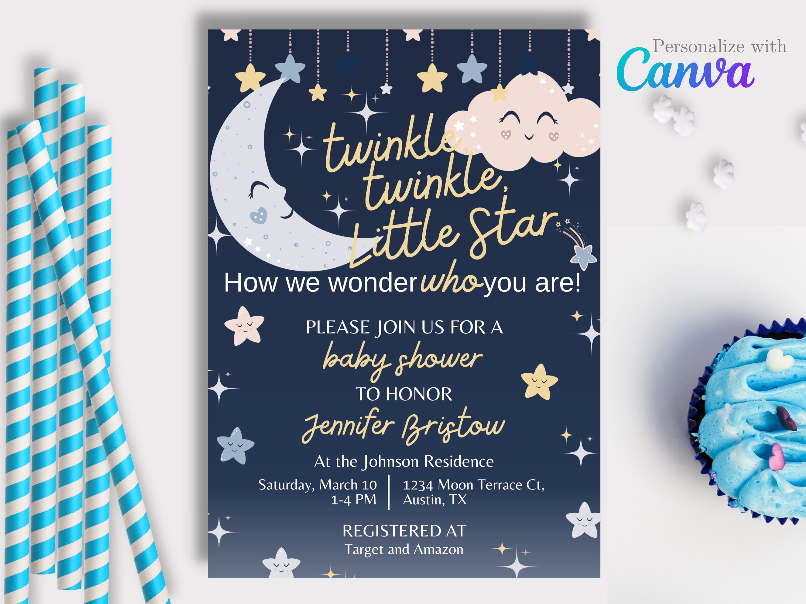 Twinkle Twinkle Little Star Baby Shower Invitation Template - Etsy