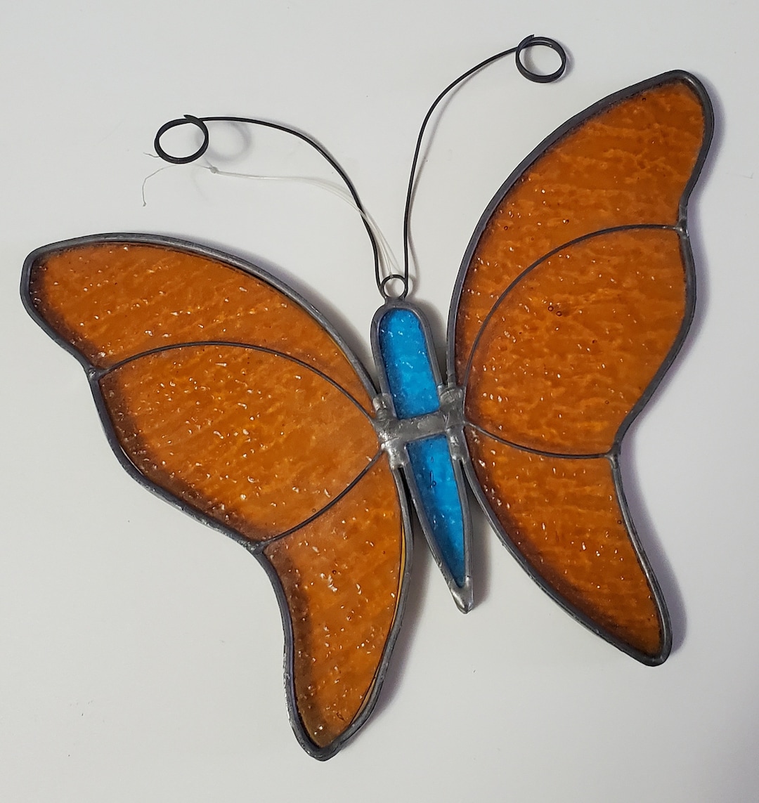 Vintage Set of 3 Butterfly Butterflies Stained Glass Window Decor ...