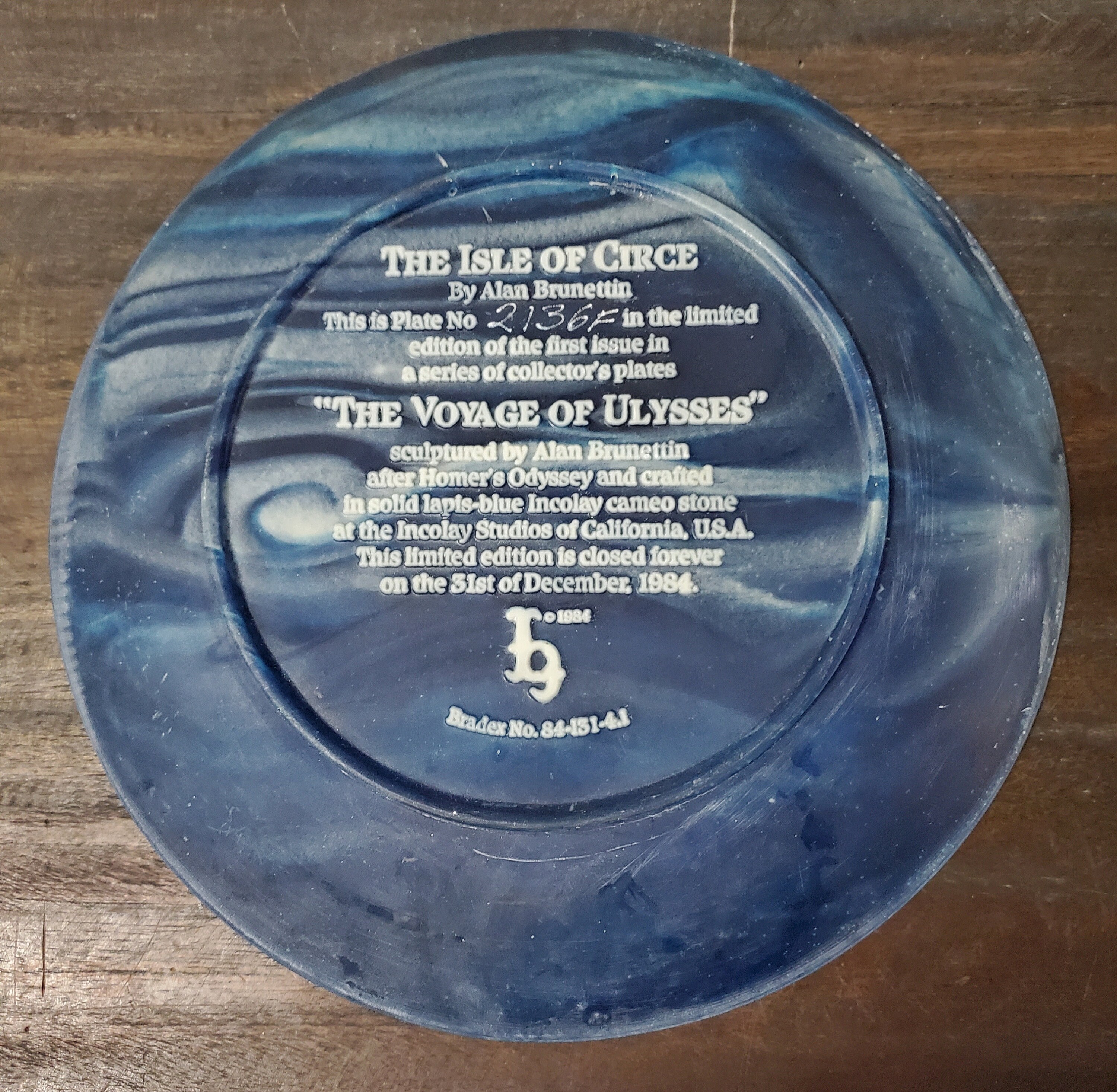 ALAN BRUNETTIN Blue Cameo Plate Voyage of Ulysses the Isle Circle ...