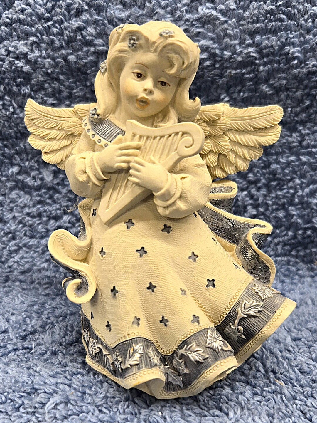Vintage 2001 Sarah's Angels "harmony" Figurine Angel Playing Harp Blue ...