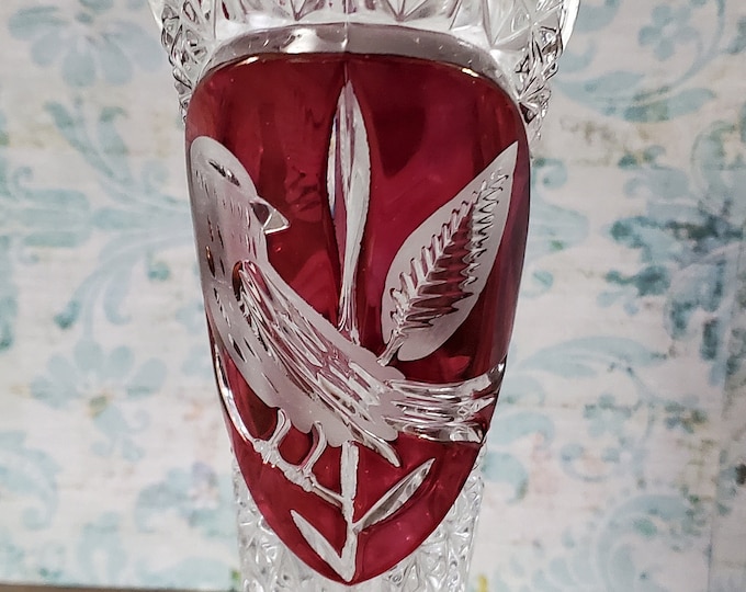 Hofbauer German Lead Crystal Birds Byrdes Collection 8.5 Vase Ruby ...
