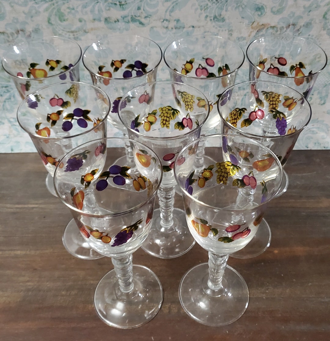 Cerve Italy Fruit 6.75" Wine Glasses Grapes Cherry Pear Peach Set of 10 ...