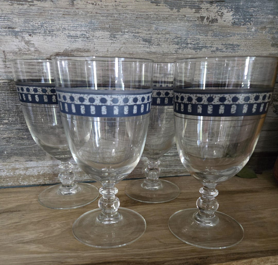 Vintage Mikasa AZTEC BLUE 14 Oz Water Ice Tea Goblets 7" Set of 4 ...