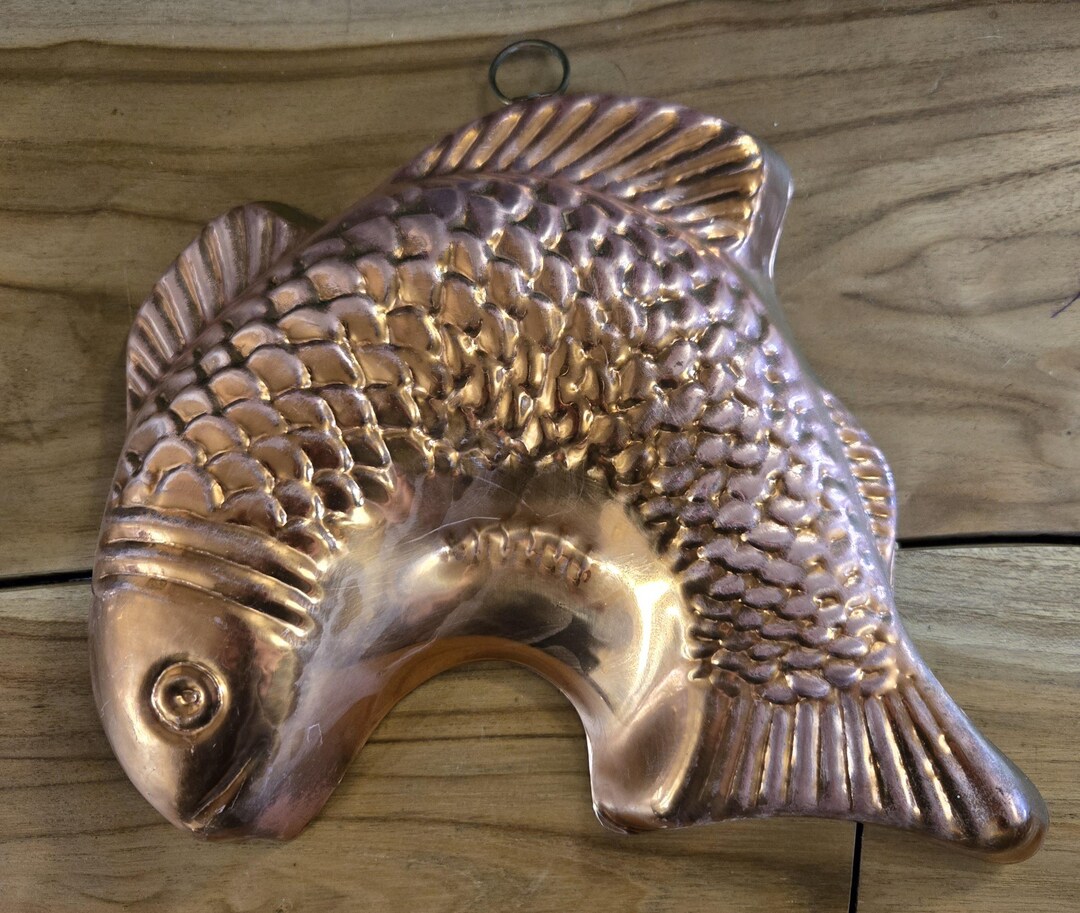 Vintage Copper Tin Fish Cake Jello Mold Wall Hanging Baking Decoration ...