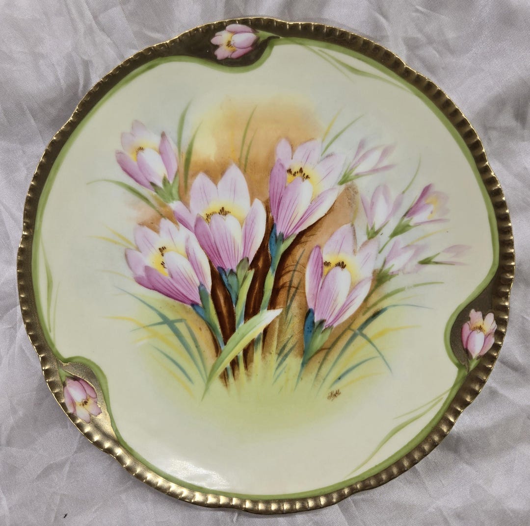 Vintage Hand Painted Beyer & Bock Art Nouveau Crocus Floral Plate Heavy ...