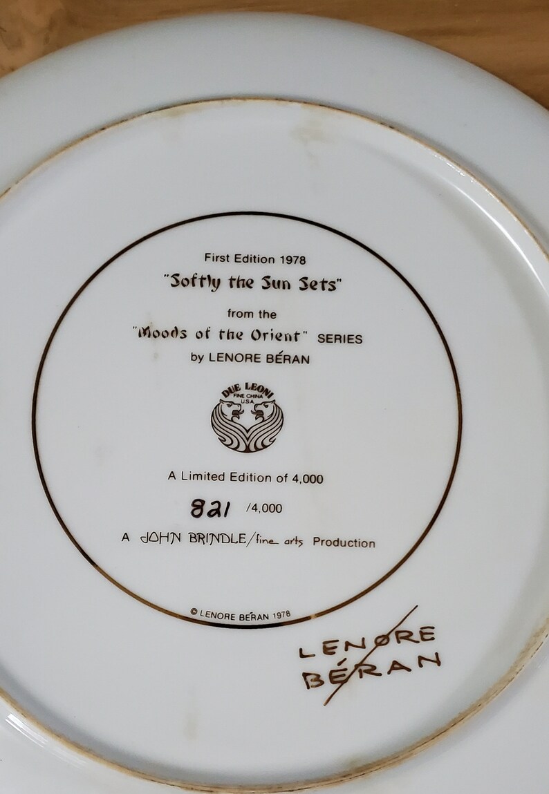 Lenore Beran Collector Plate - Softly the Sun Sets - 1st Edition 1978 ...