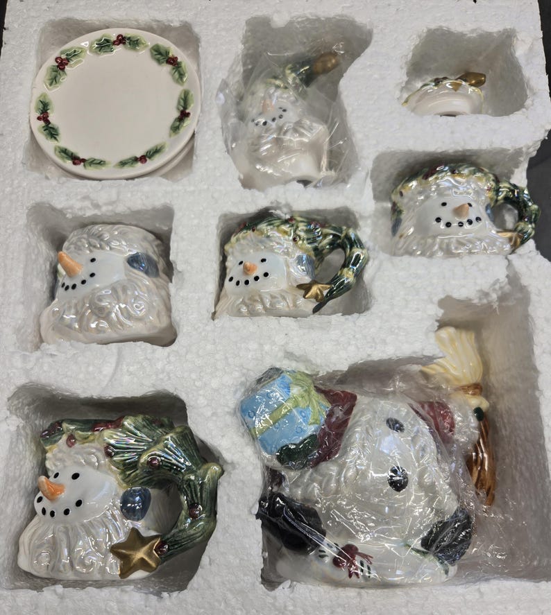 Vintage Cracker Barrel Snowman Decorative Miniature Mini Tea Set ...