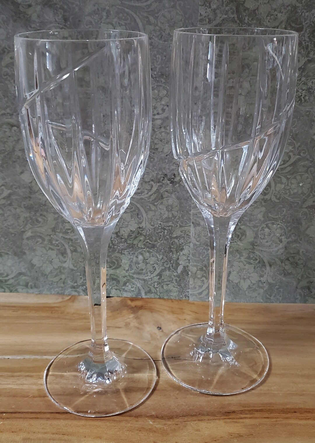 Mikasa UPTOWN Crystal 9" Water Goblets 90s Germany Set of 2 Vertical ...