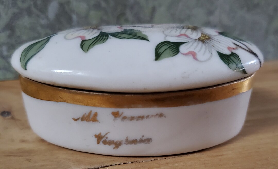 Vintage Dwight Morris China Trinket Box Dogwood Floral Made in USA Mt ...