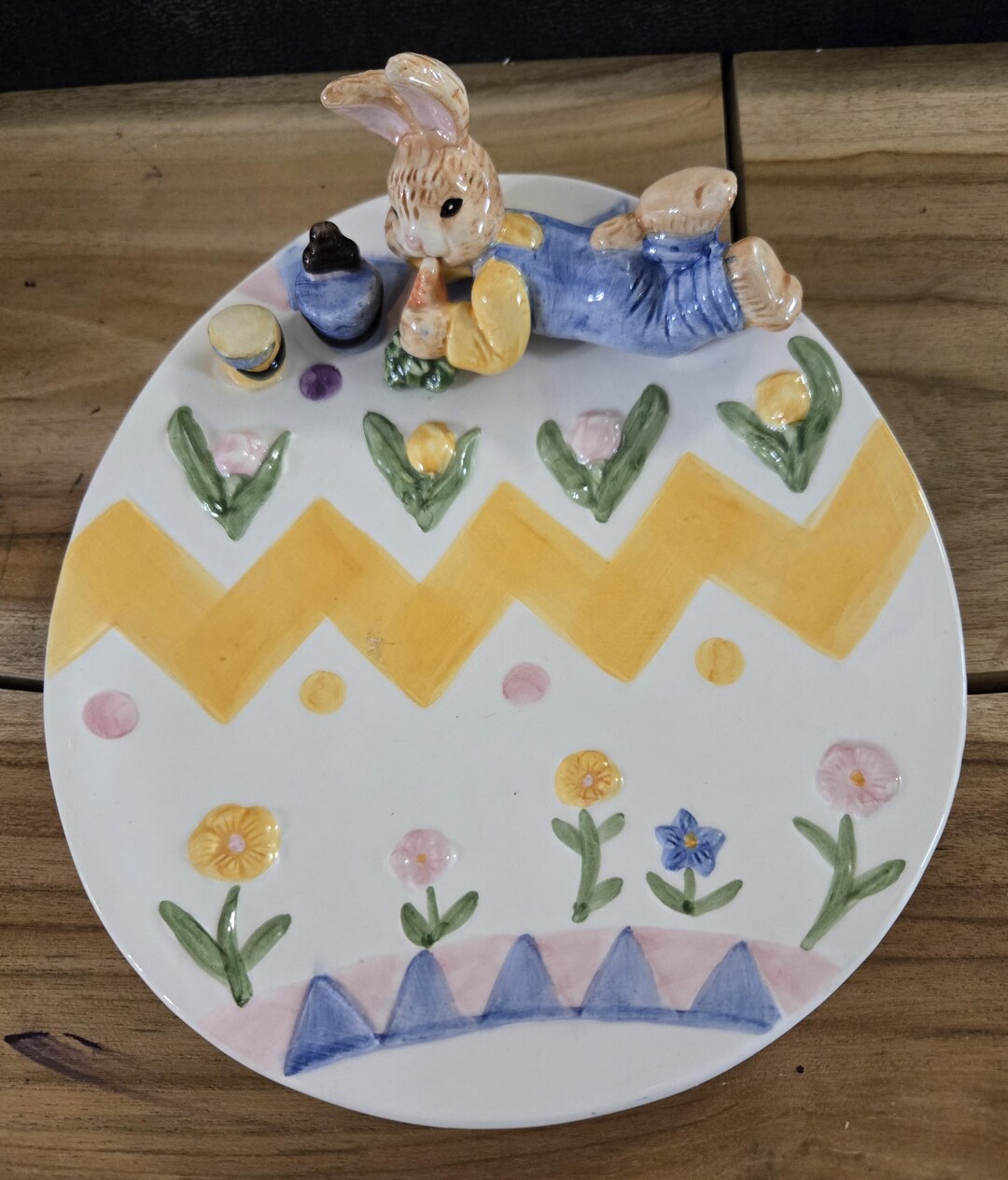 1994 Vintage Fitz and Floyd Decorative Easter Egg Plate W/ Bunny Rabbit ...