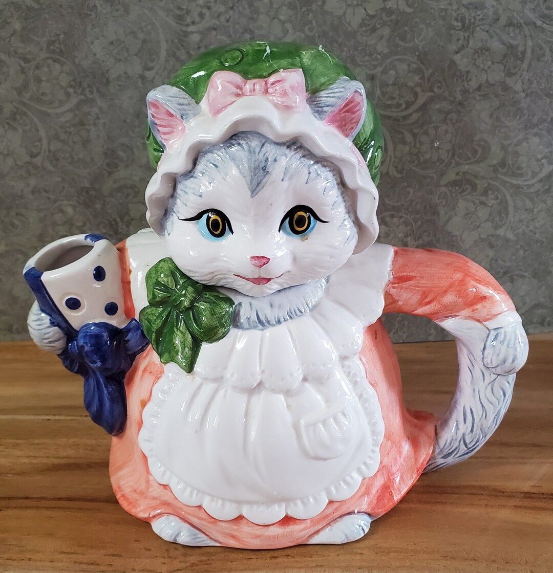 Vintage Heritage Mint Kitty Cat Teapot LTD Collectible Ceramic Adorable ...