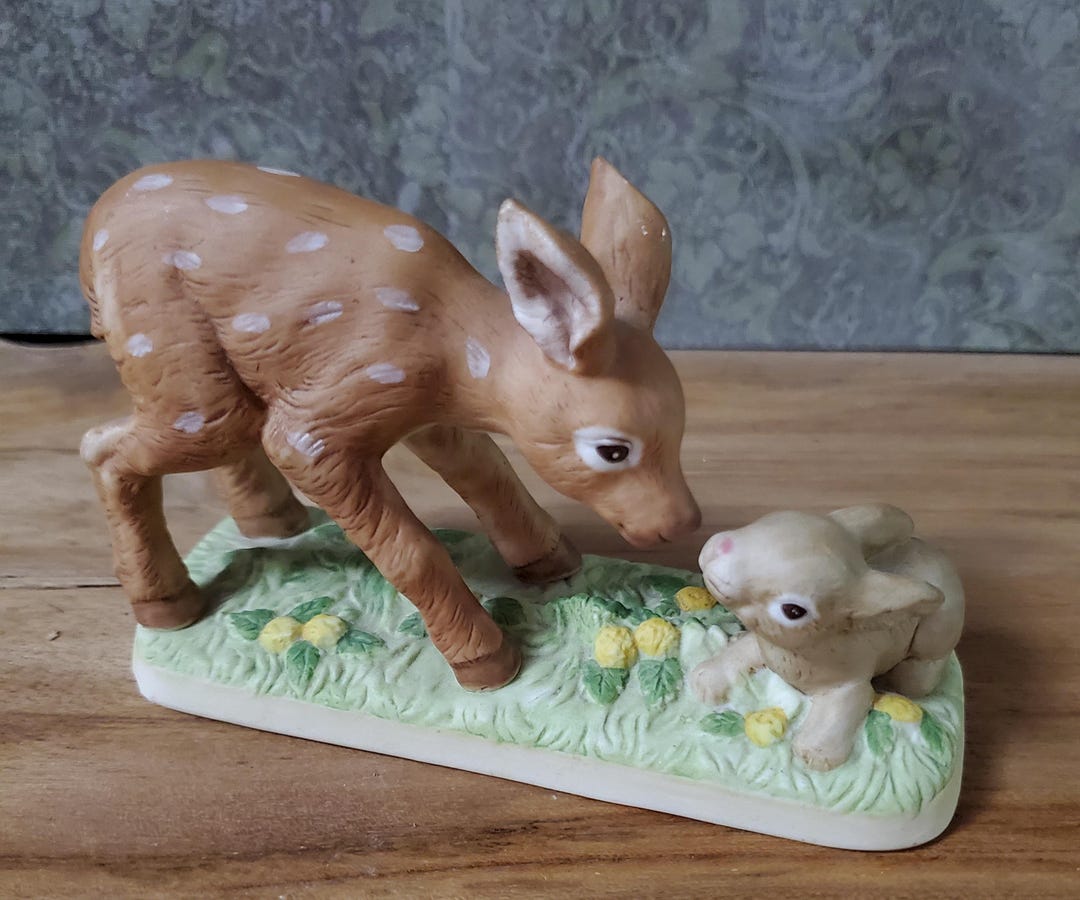 Papel Current Critters Deer Fawn With Rabbit Figurine #3650 Vintage 80s ...