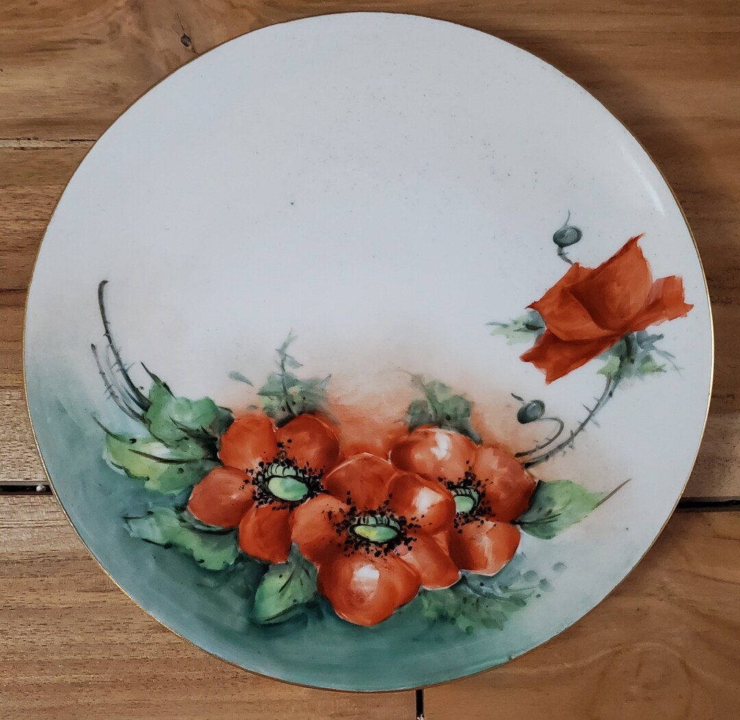 Vintage Prov Saxe E.S. Hand Painted Red Poppies 8.5" Germany Poppy ...