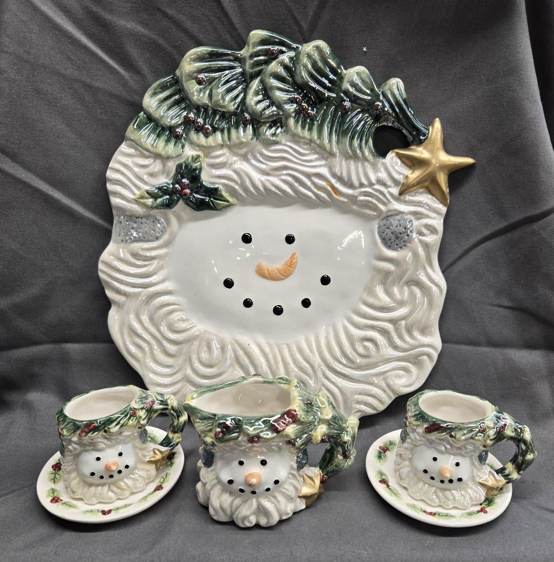 Vintage Cracker Barrel Snowman Decorative Miniature Mini Tea Set ...