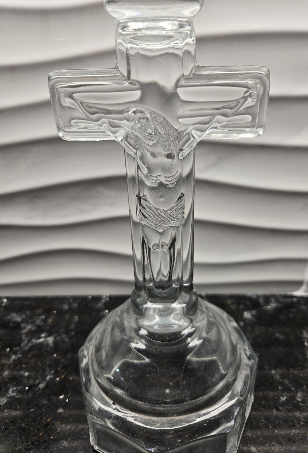 Vintage Glass Crucifix Candle Stick Holder Jesus on Cross Christianity ...