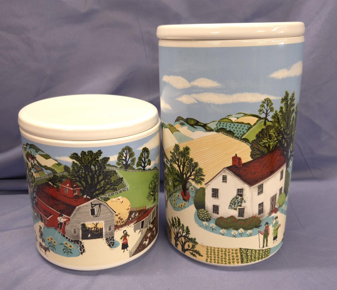 2 Vintage Avon Ceramic Countryside Canisters 5.5” & 8.75 W/lids by ...