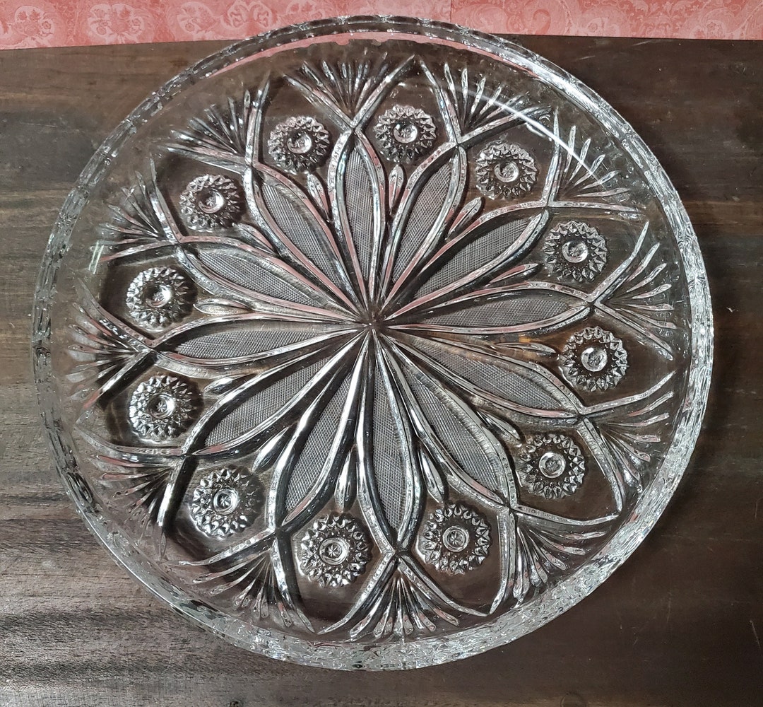 Irena 24% Lead Crystal Cake Plate Dish Vintage Hobstars 11.5” Poland ...