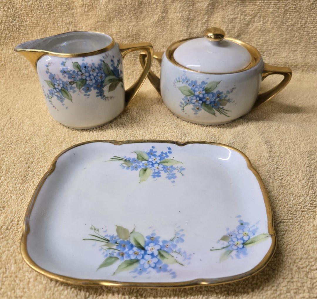 O and E.G. Royal Austria Cream and Sugar Art Deco Alice HR Tray Blue ...