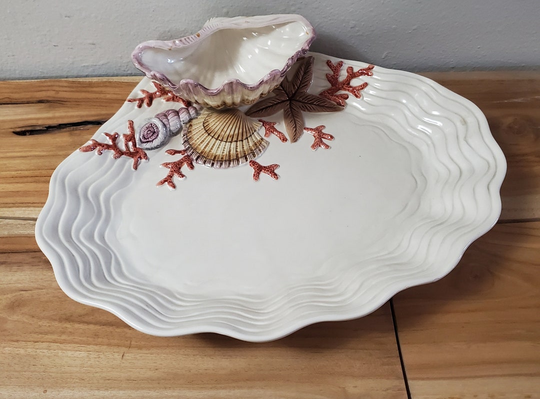 Vintage FITZ and FLOYD Coral Shells Nautical Chip Dip Serving Dish ...