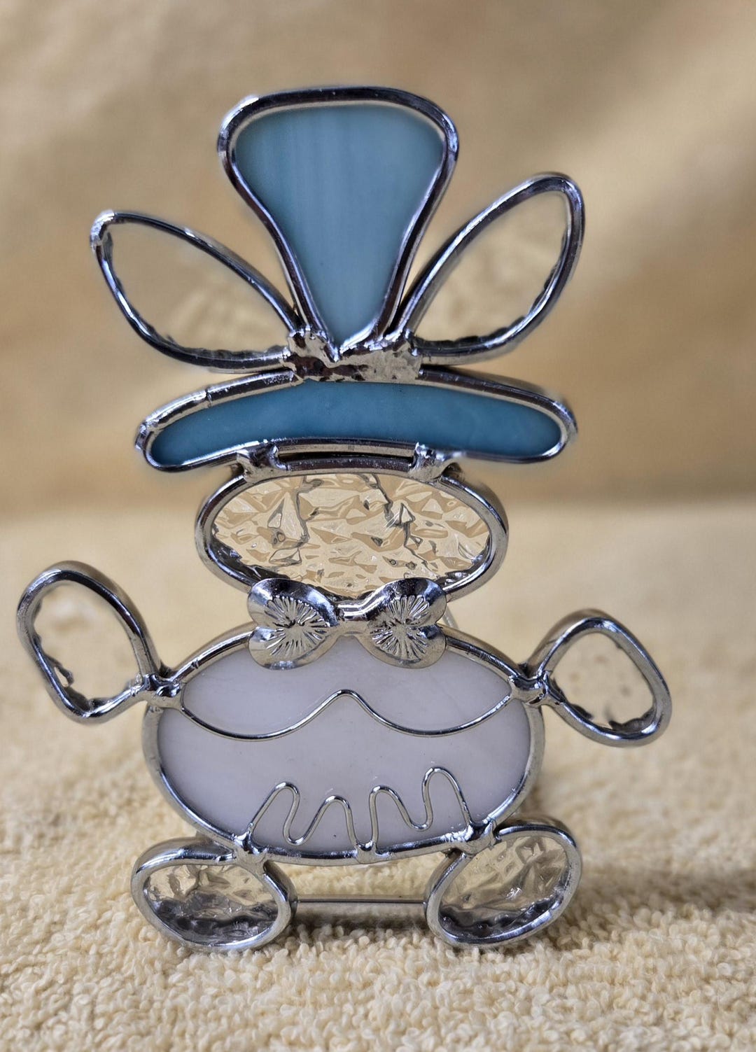 Easter Bunny Rabbit Blue Stain Glass Top Hat 4" Tea Light Candle Holder ...