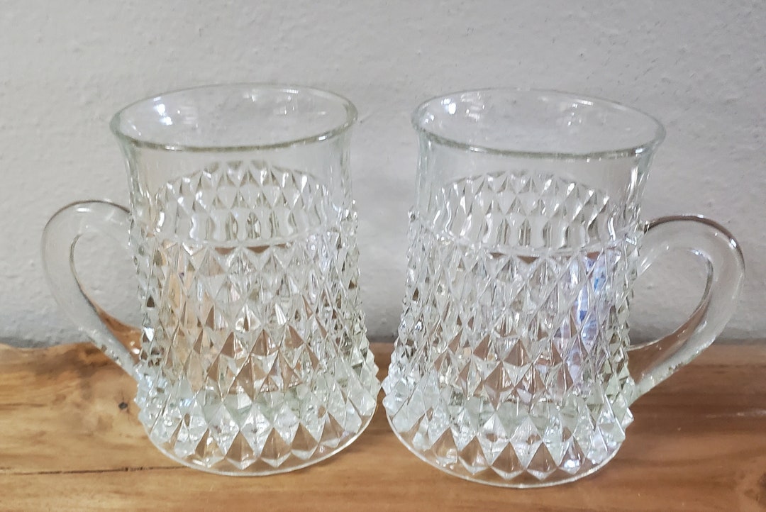 Indiana Glass Diamond Point 10oz 4.5" Tankard Beer Mug Cup Set of 2 ...