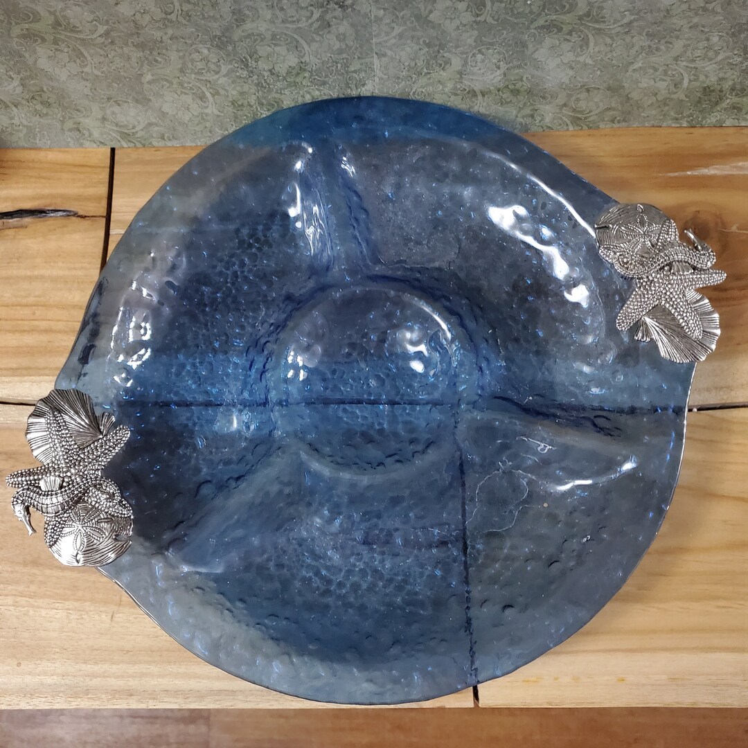 Beautiful Blue Bubble Chip and Dip Tray Platter Ocean Theme Seahorse ...