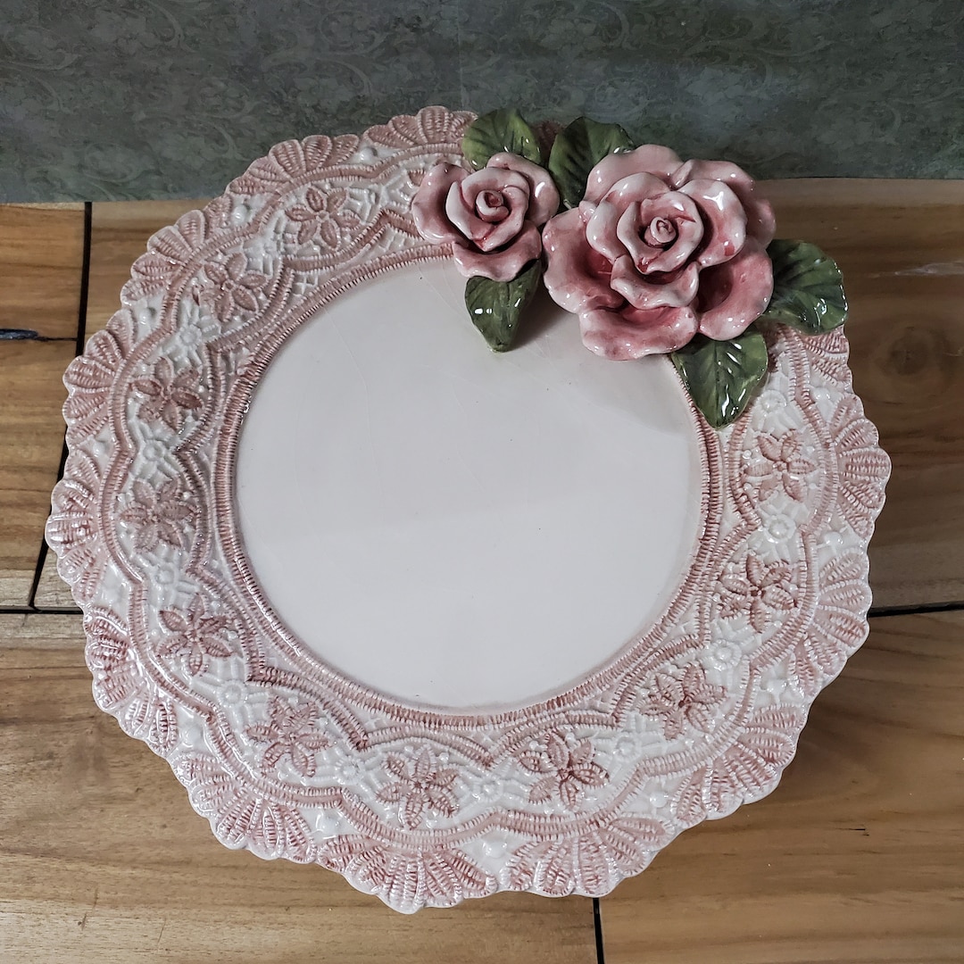 KALDUN & BOGLE Vintage Hand Painted Ceramic Victorian Cake Platter 3D ...