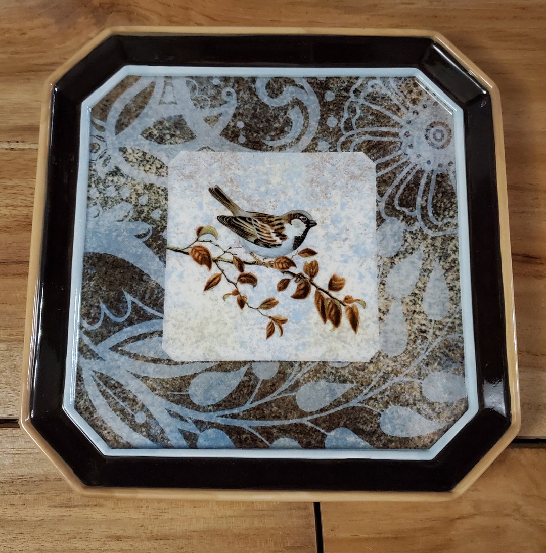 Set of 3 Different Grasslands Road Bird's Square Plate Chickadee Gold ...