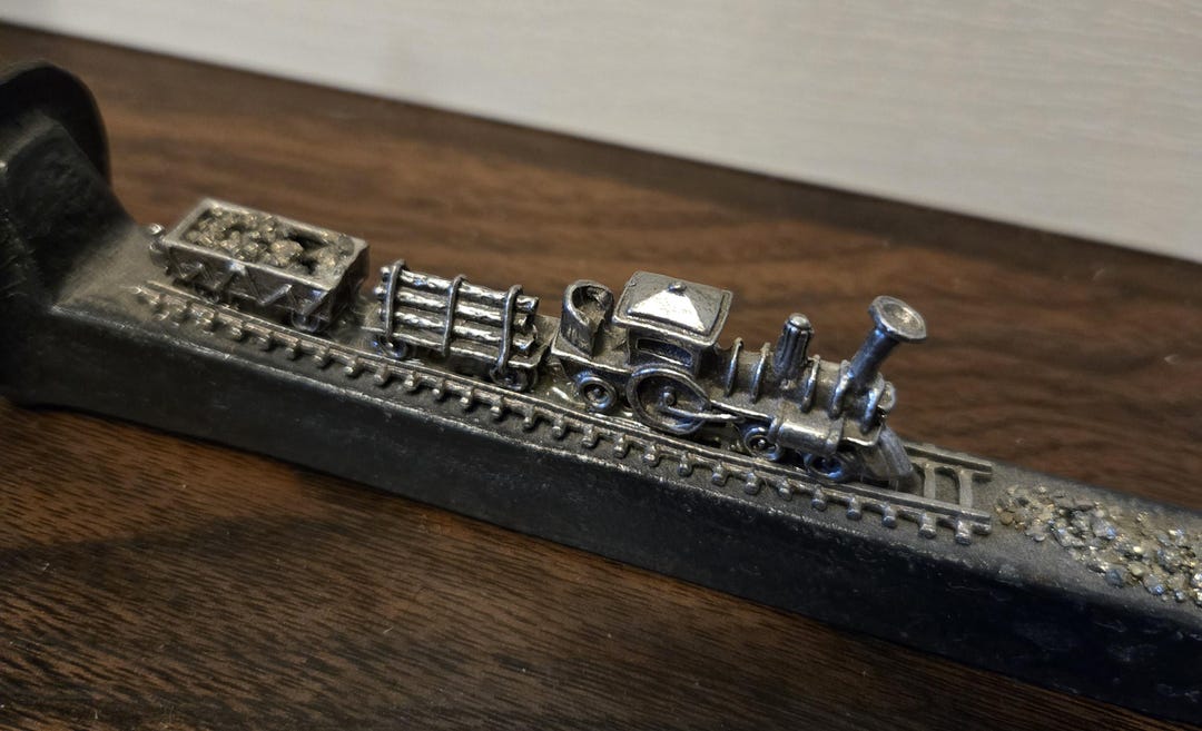 Vintage 6.75 Railroad Spike Art Pewter Metal Train on Track Pyrite ...