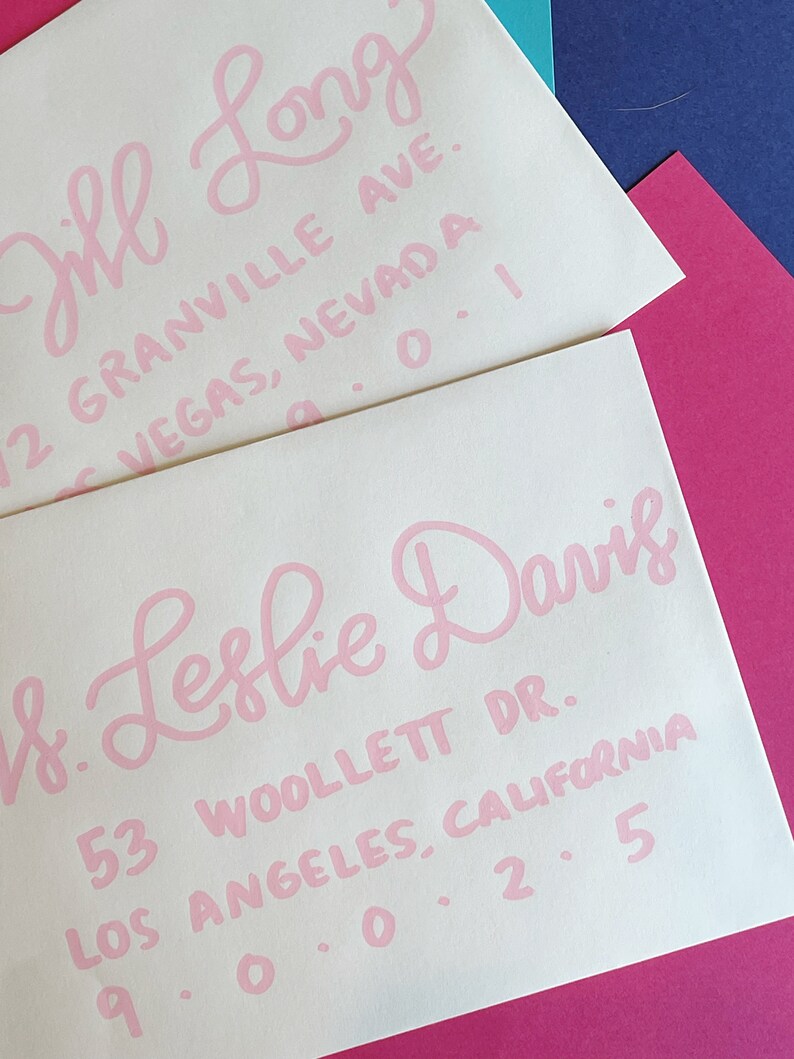 White Envelope Pink Address Calligraphy / Birthday Party Wedding Bridal ...