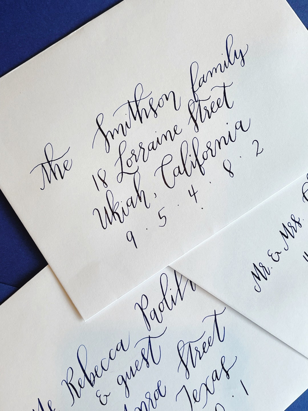 White Envelope Navy Address Calligraphy / Birthday Party Wedding Bridal ...