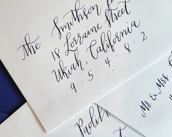 White Envelope Navy Address Calligraphy / Birthday Party Wedding Bridal ...