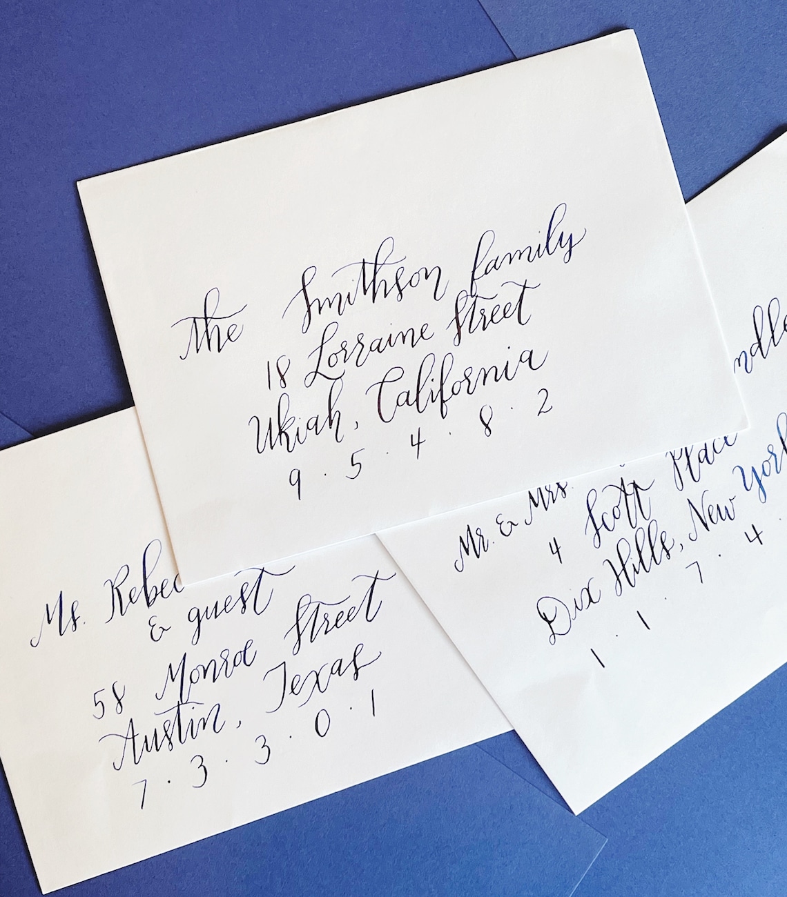 White Envelope Navy Address Calligraphy / Birthday Party Wedding Bridal ...