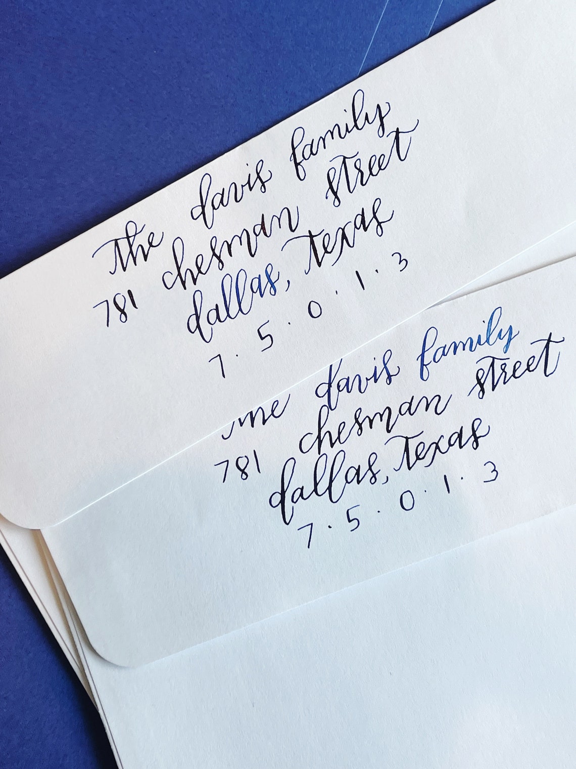 White Envelope Navy Address Calligraphy / Birthday Party Wedding Bridal ...