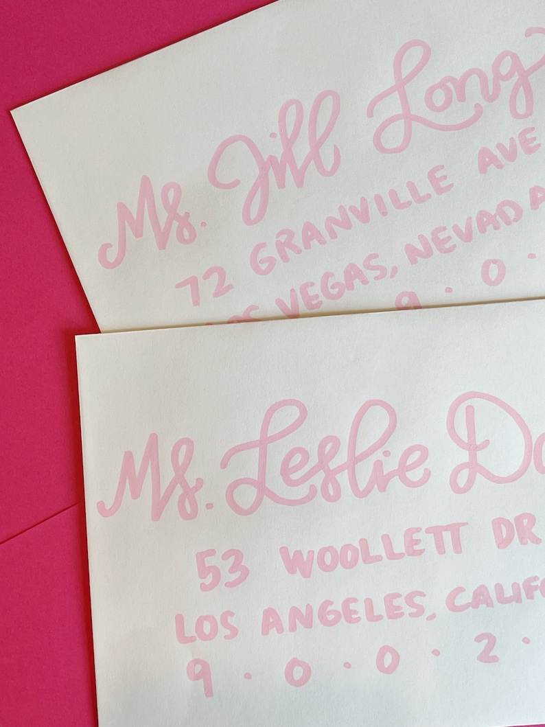 White Envelope Pink Address Calligraphy / Birthday Party Wedding Bridal ...