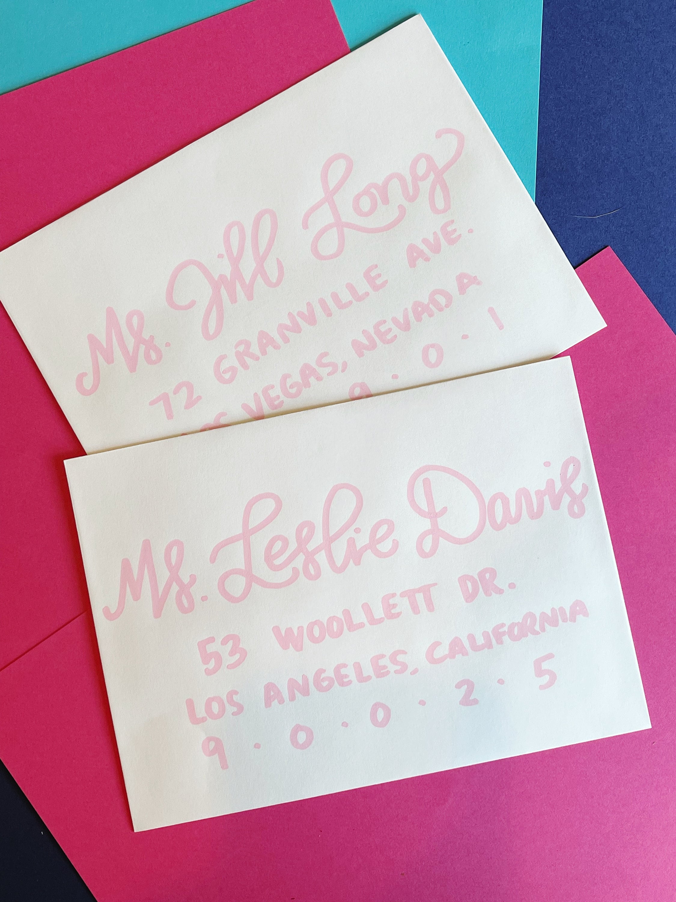 White Envelope Pink Address Calligraphy / Birthday Party Wedding Bridal ...