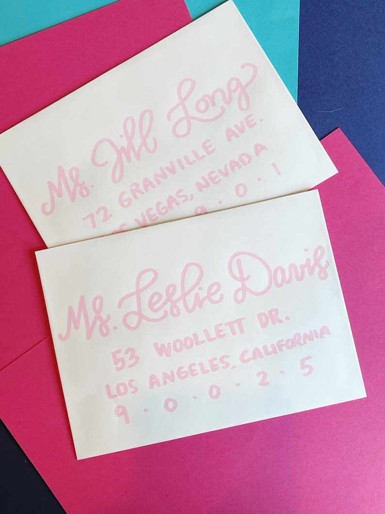 White Envelope Pink Address Calligraphy / Birthday Party Wedding Bridal ...