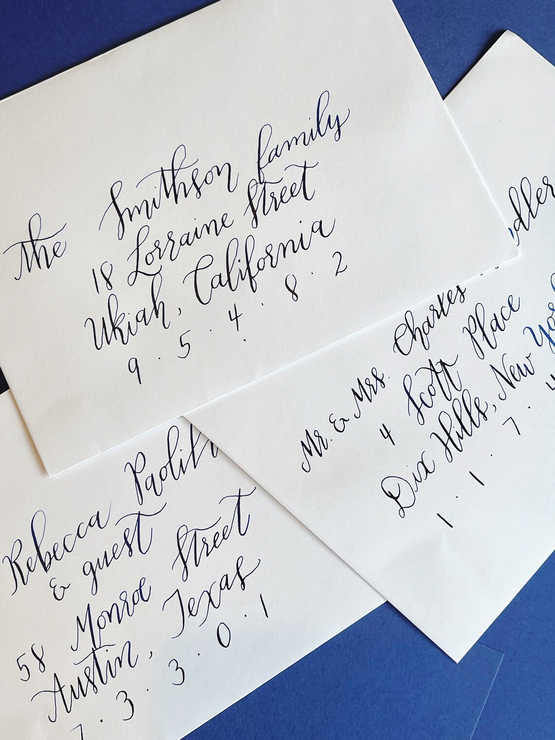 White Envelope Navy Address Calligraphy / Birthday Party Wedding Bridal ...