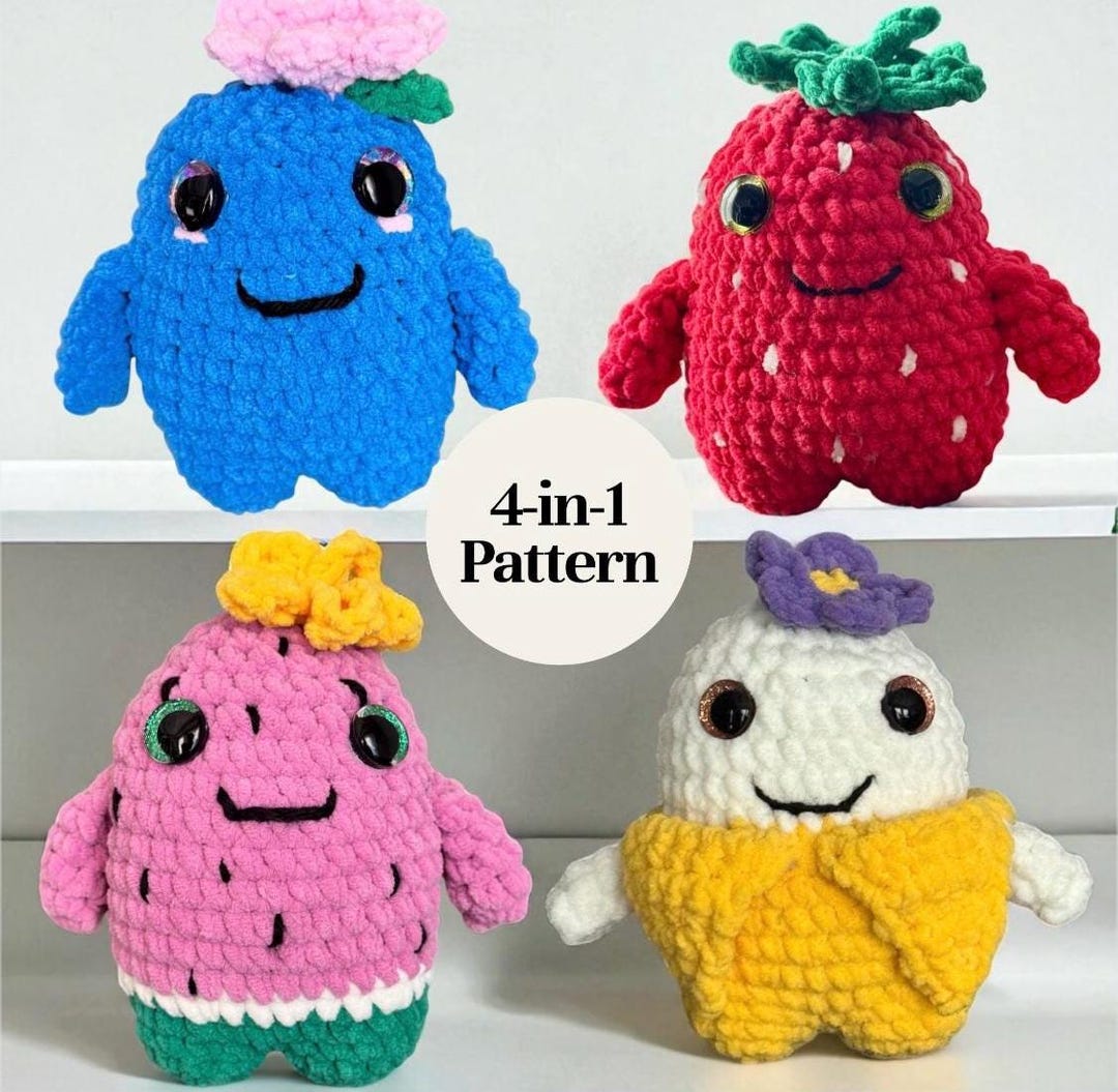 Crochet Fruit Puffs PDF Pattern – Banana, Blueberry, Strawberry ...
