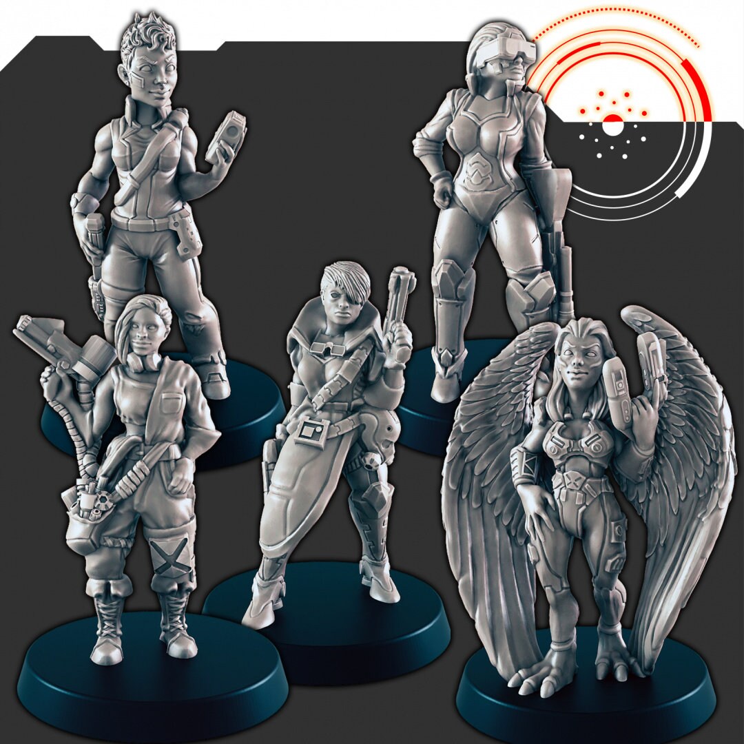 Sci-fi Badass Ladies Mini Set EC3D Legion Cyberpunk Starfinder Scifi Cybernetic Alien Human ...